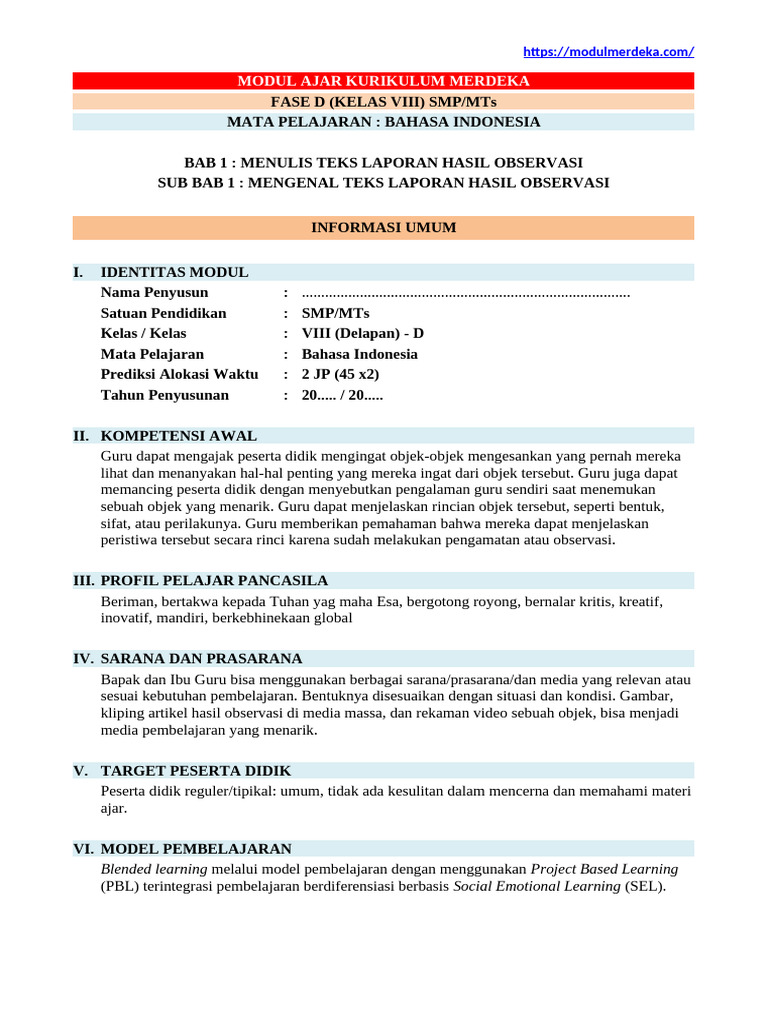 Modul Ajar Kurikulum Merdeka: Blended Learning Project Based Learning ...