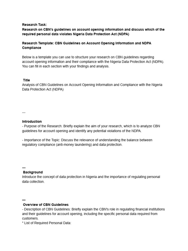 CBN Guidelines On Account Opening Information and NDPA Compliance | PDF ...