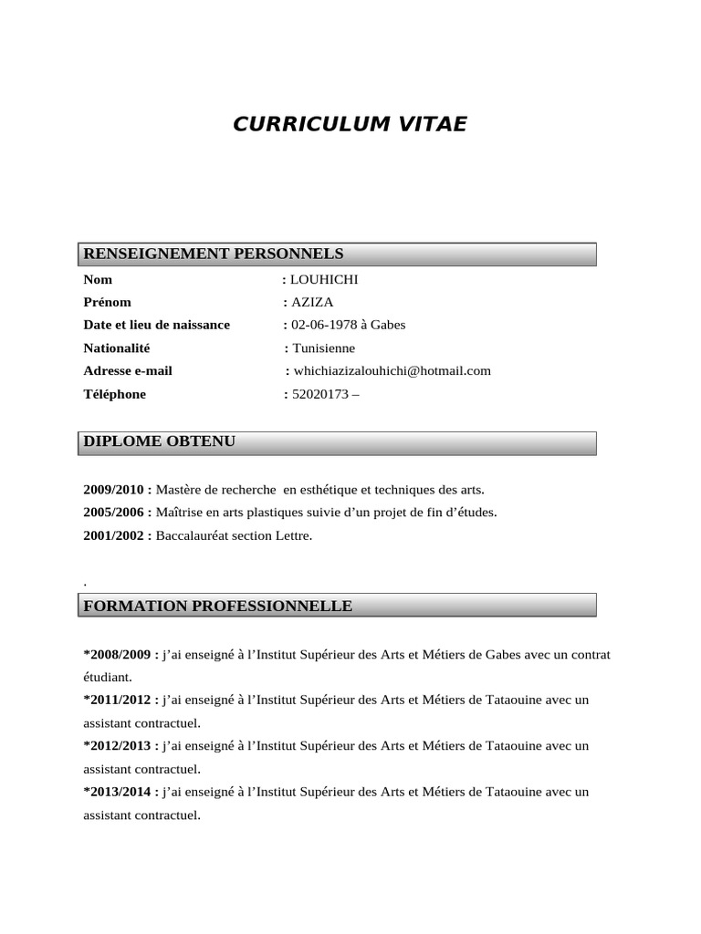 Curriculum Vitae Aziza 2 | PDF