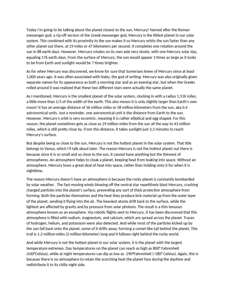 Episode 5 Script - Mercury | PDF | Mercury (Planet) | Planets