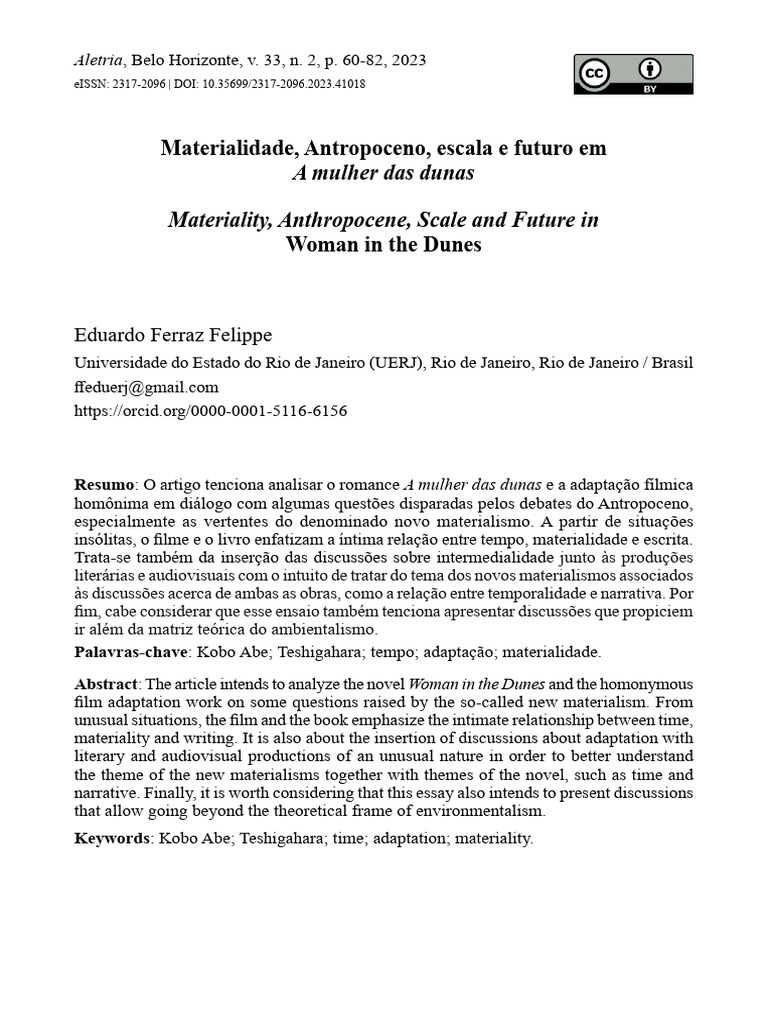 Materialidade, Antropoceno, Escala e Futuro Ema Mulher Das Dunas | PDF