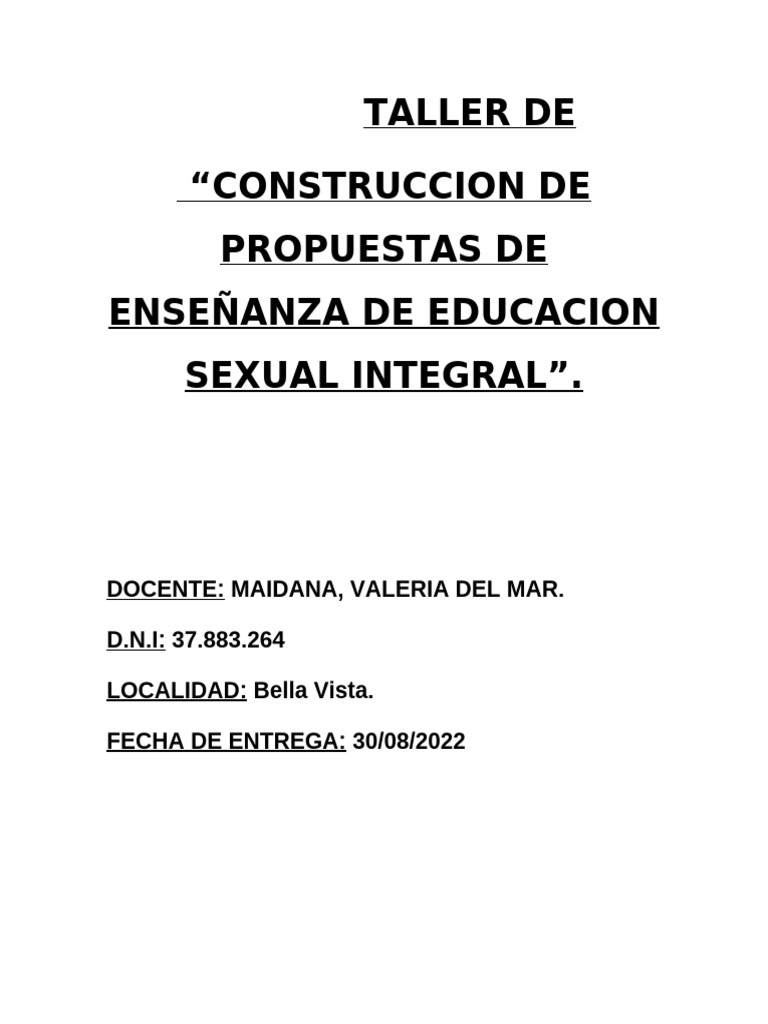 TALLER ESI Trabajo Final | PDF | Educación sexual | Salud y bienestar