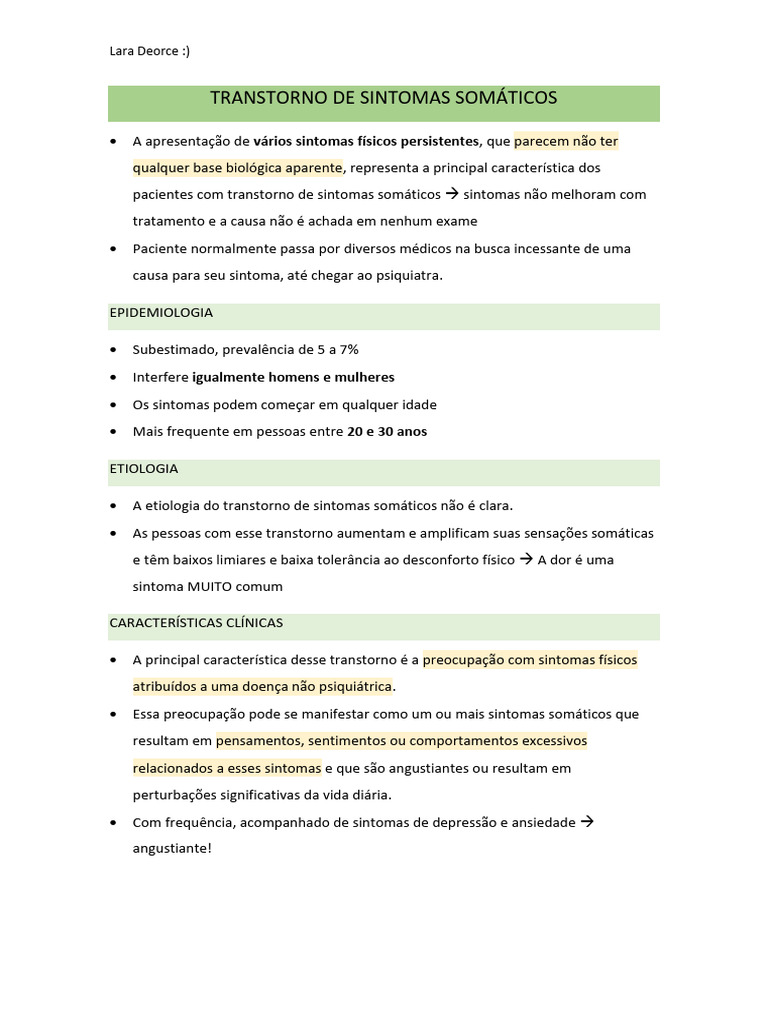 Transtorno de Sintomas Somáticos e Transtornos Relacionados | PDF