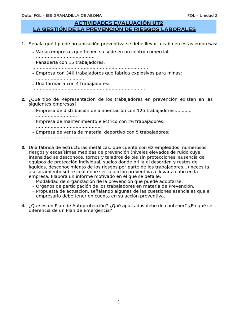 Actividades EVALUACIÃ N UT2 | PDF
