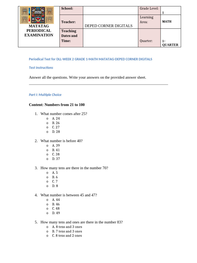 PT-WEEK 2-MATH -DEPED CORNER DIGITALS | PDF