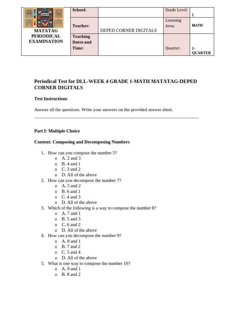 Pt-Week 4-Math - Deped Corner Digitals | PDF | Decomposition