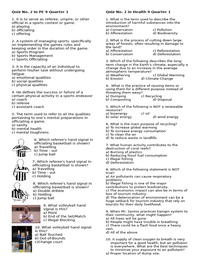 Quiz No 2 in PE and Health Quarter 1 | PDF