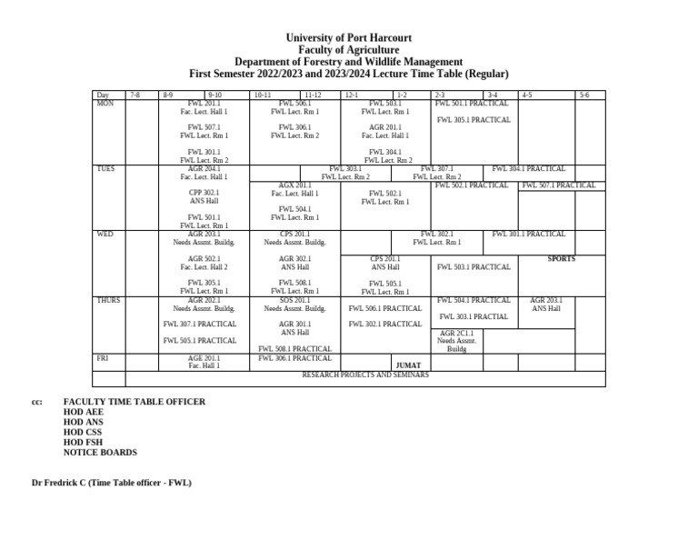 FIRST SEMESTER LECTURE TIME TABLE 20222023 20232024 | PDF FIRST SEMESTER LECTURE TIME TABLE 20222023 20232024 | PDF