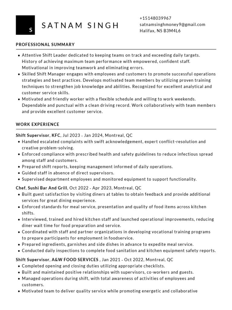 Food Resume . | PDF