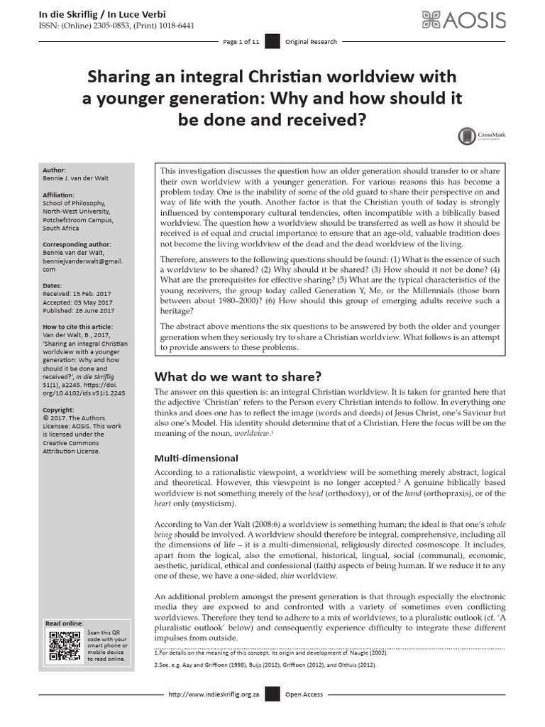 Sharing An Integral Christian Worldview With A Younger Generation: Why and How Should It Be Done ...