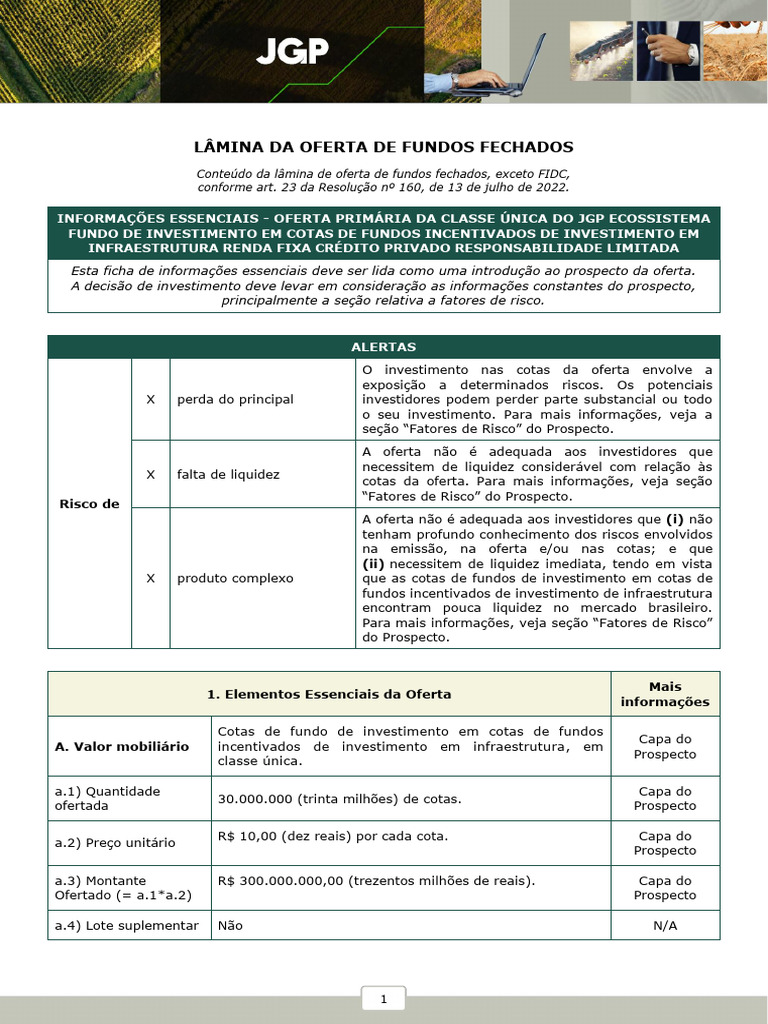 C.1 FIC FI Infra JGP 1a Emissao Lamina 2o Prot | PDF