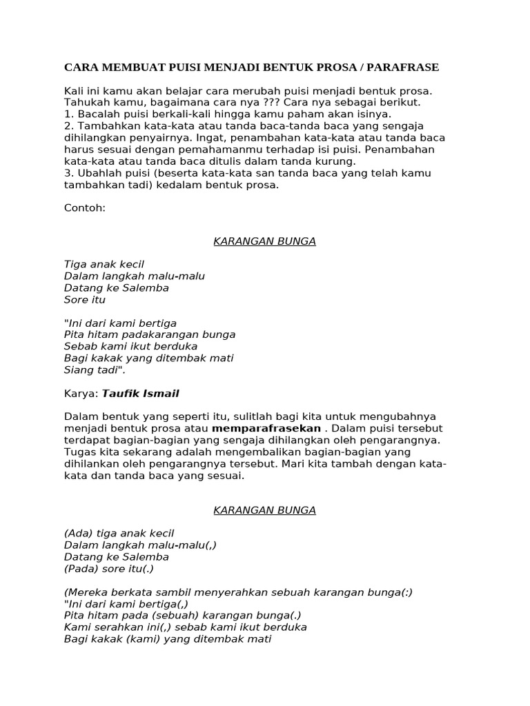 Cara Membuat Puisi Menjadi Bentuk Prosa | PDF