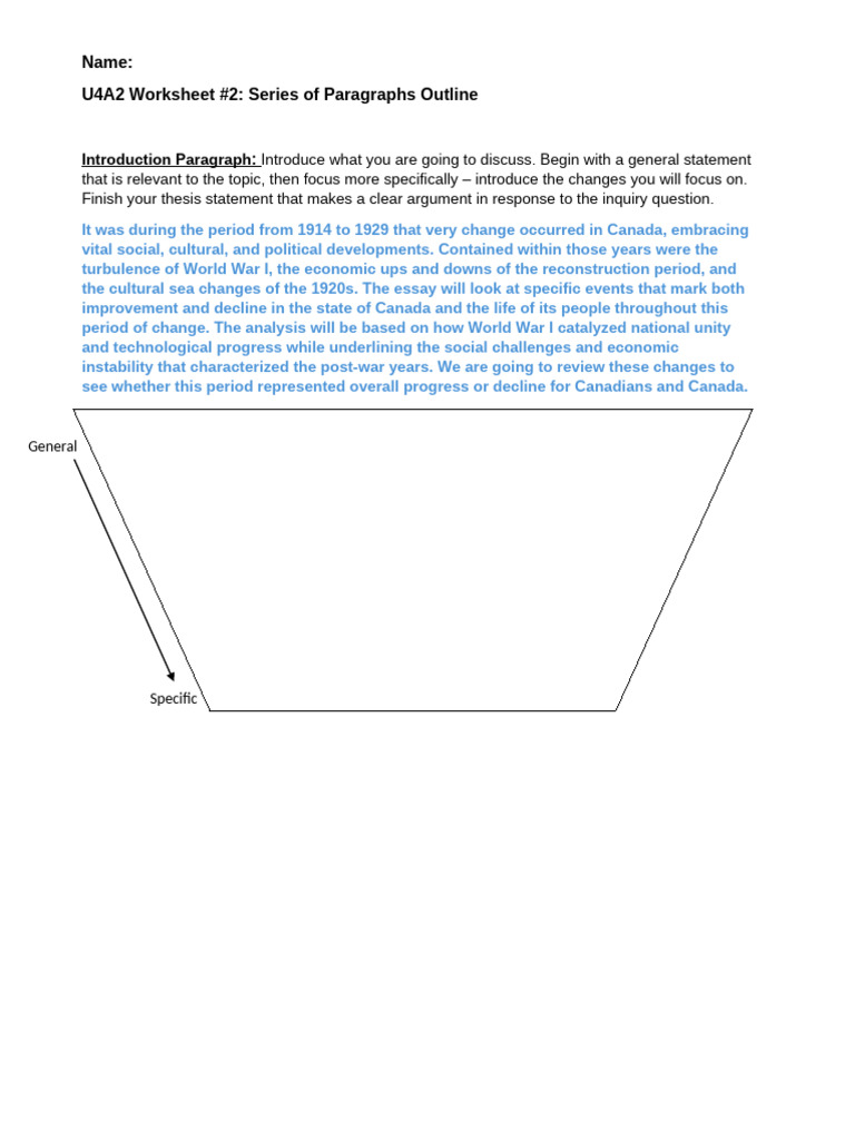 U4A2 Worksheet 2 - Series of Paragraphs Outline | PDF