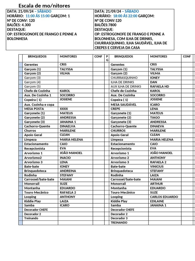 01-Escala 21.09 - 1º e 2º Horário | PDF
