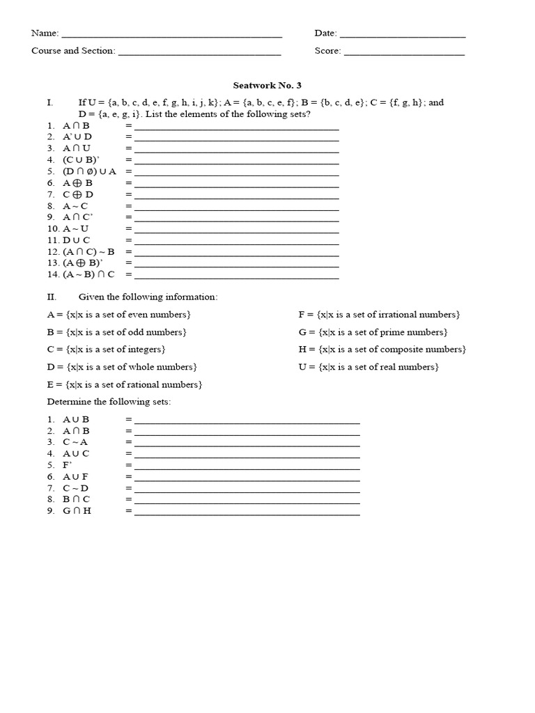 Seatwork No. 3 and Assignment No. 2 Math 101 - 459889272 | PDF
