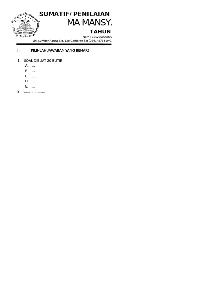 FORMAT PEMBUATAN SOAL PTS 2024 | PDF