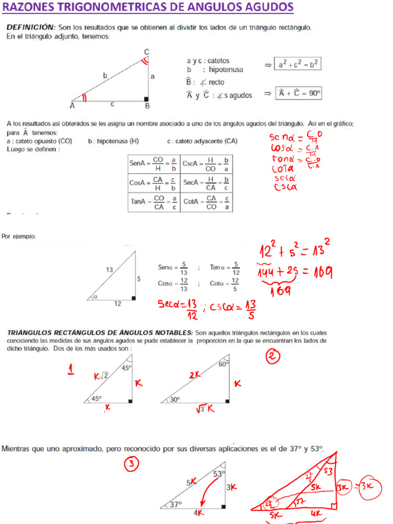 Razones trigonométricas de ángulos agudos | PDF