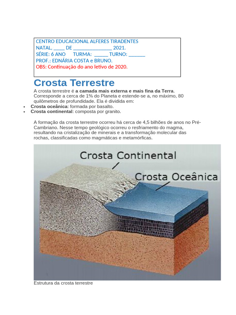 Resumo Sobre Crosta Terrestre | PDF
