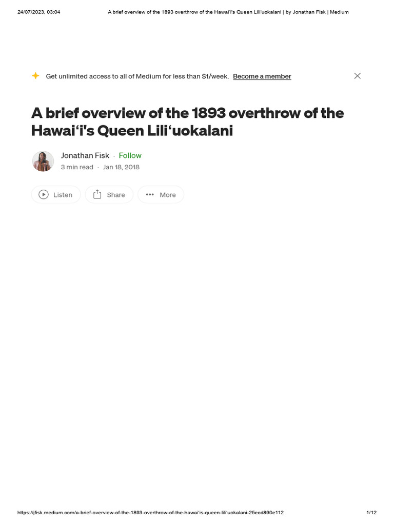 A Brief Overview of The 1893 Overthrow of The Hawai I's Queen Lili ...