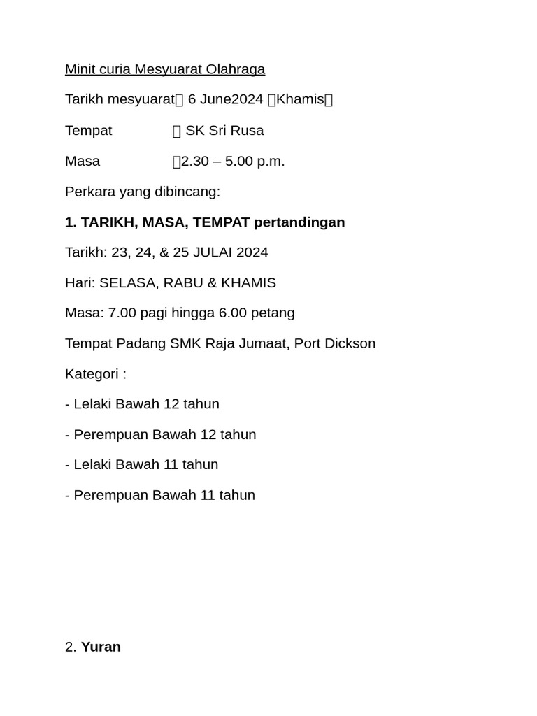 Minit Curia Mesyuarat Olahraga | PDF