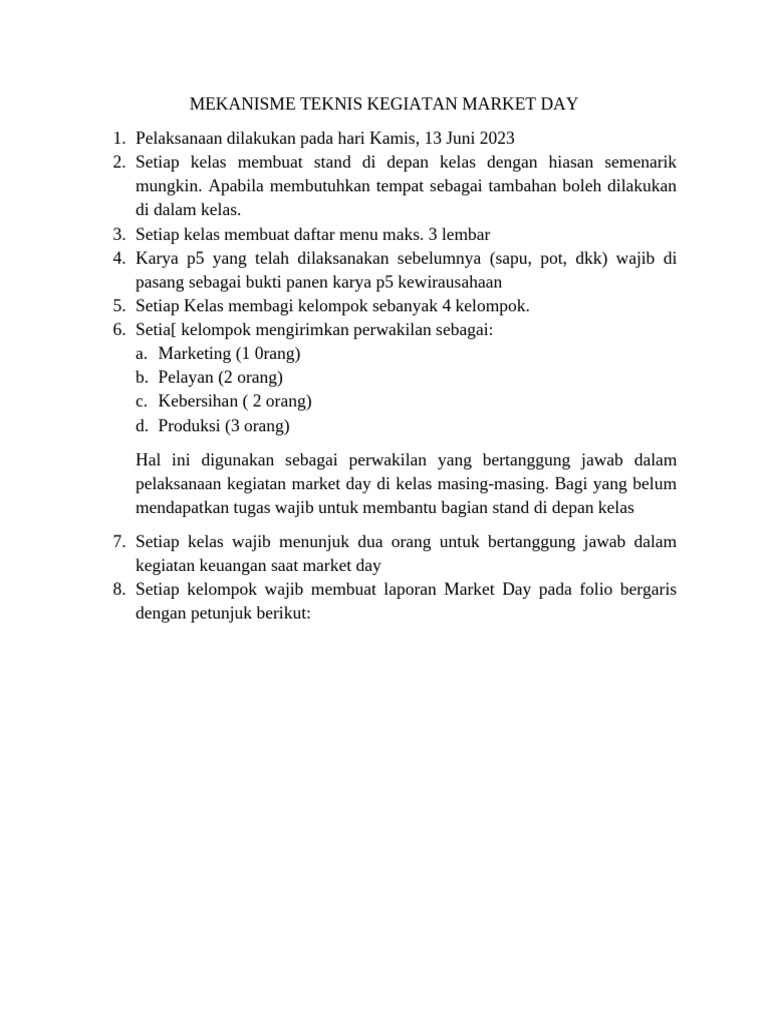 Mekanisme Teknis Kegiatan Market Day | PDF