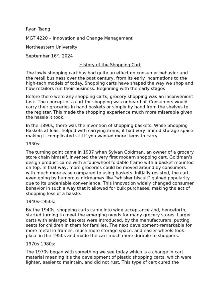 Ryan Tsang - Reflection Paper - History of The Shopping Cart | PDF