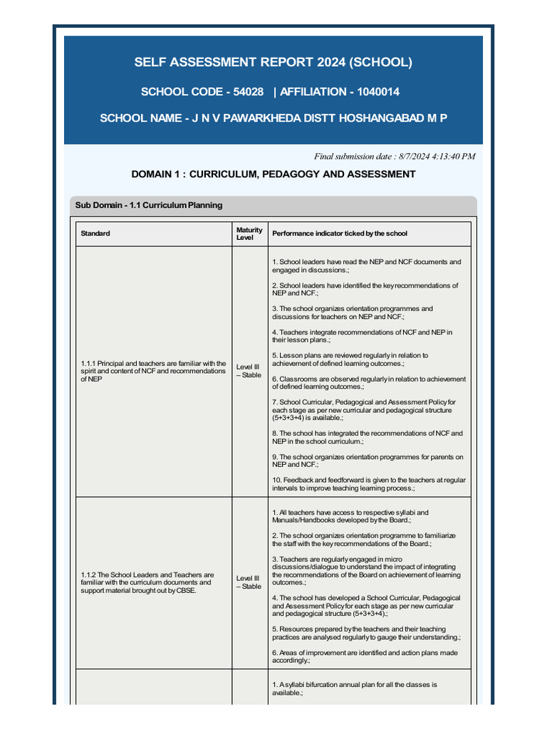 Get School Assesment Report | PDF