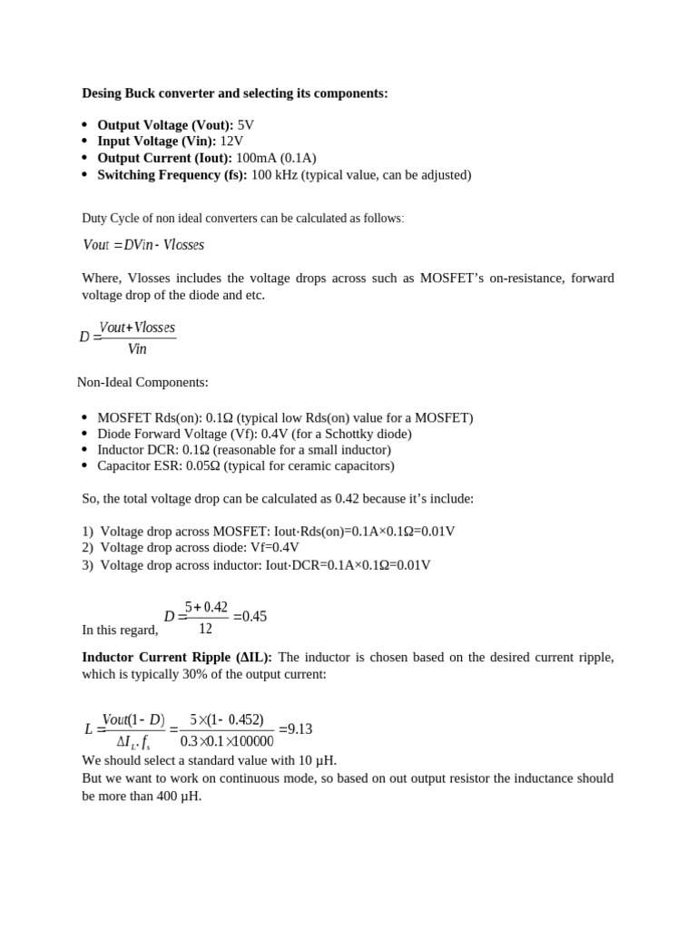 Desing Buck Converter and Selecting Its Components | PDF