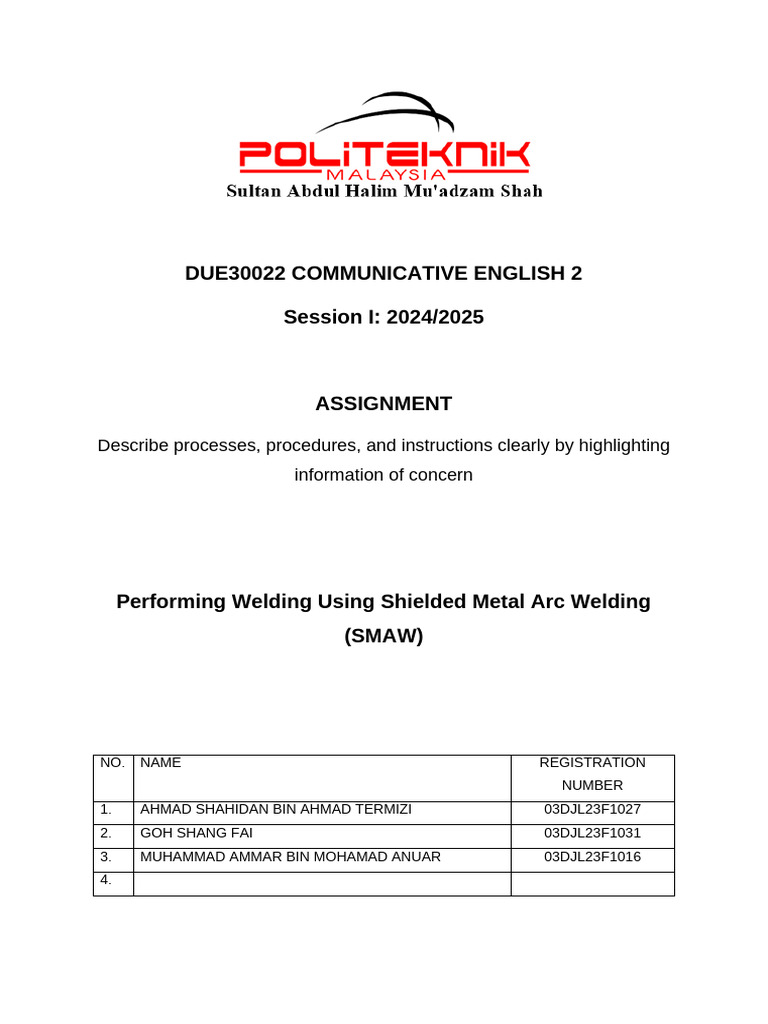 Performing Welding Using Shielded Metal Arc Welding (SMAW) | PDF ...