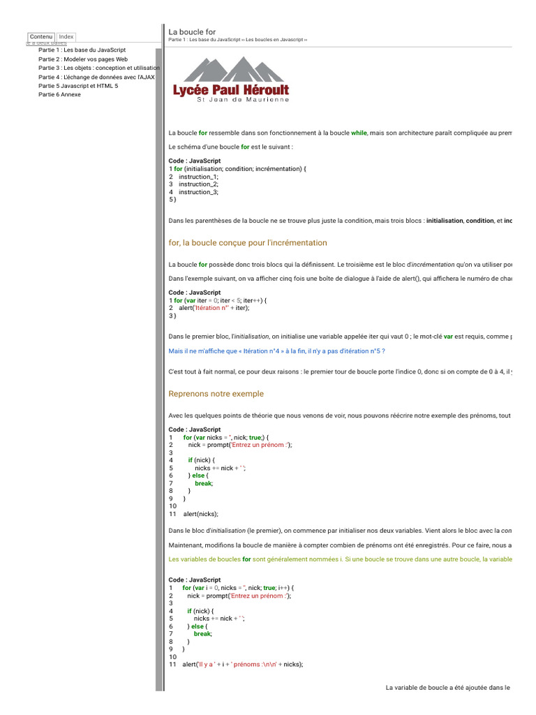 Javascript Boucle For | PDF | Web Development | World Wide Web