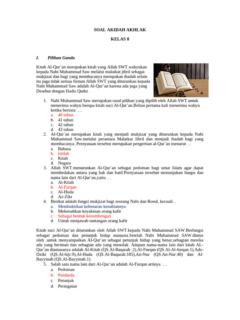 Soal Akidah Akhlak Kelas Viii-Fix | PDF