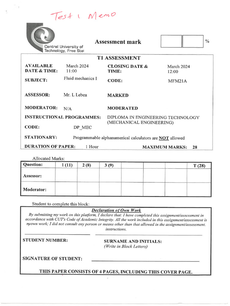 Test 1 Memo 2024 | PDF