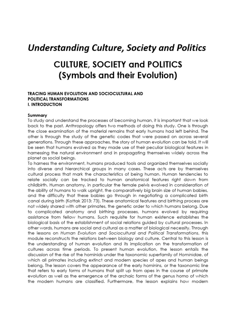 CULTURE SOCIETY and POLITICS Symbols and Their Evolution | PDF ...