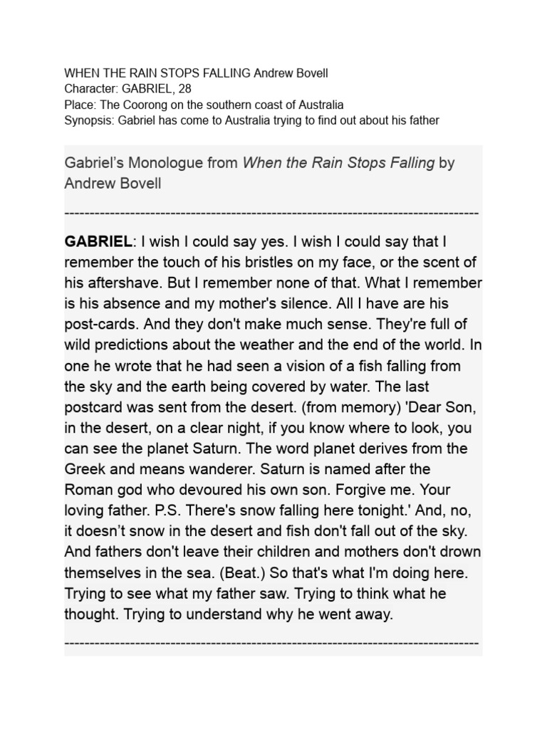 When The Rain Stops Falling Monologue | PDF