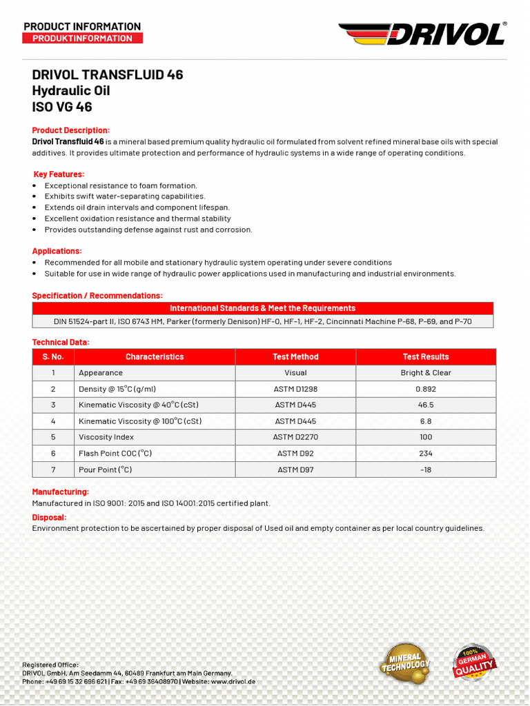 TDS-0131 Drivol Transfluid 46 | PDF