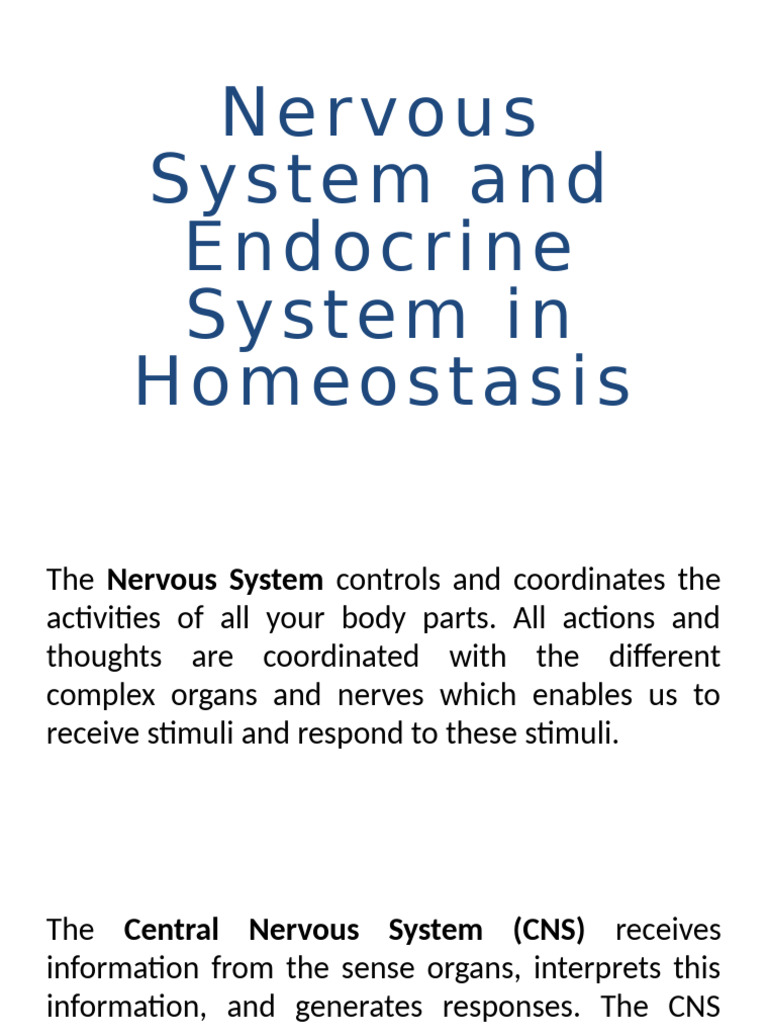 Coordination of Nervous System and Endocrine System To Achieve | PDF