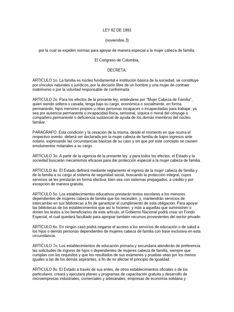 1993 LEY 82 Mujer Cabeza de Familia | PDF