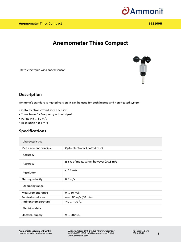 Anemometer Thies Compact Heatable | PDF