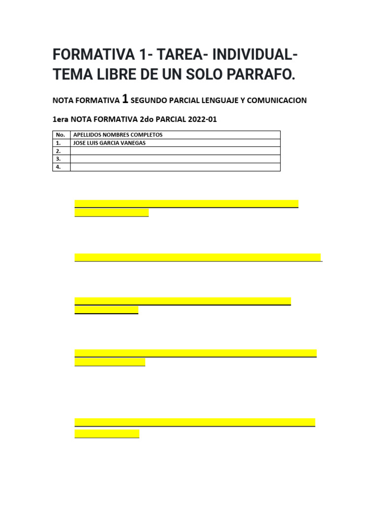 Formativa 1 - Tareas-Individual - Tema Libre de Un Sólo Párrafo | PDF