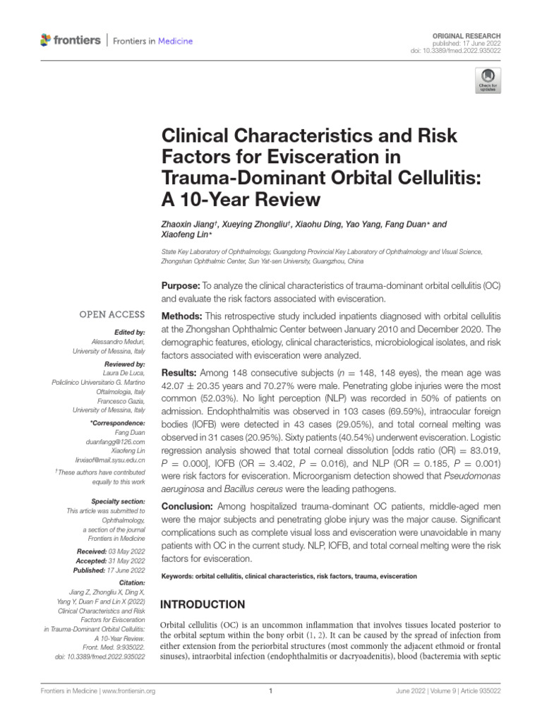 Clinical Characteristics and Risk - Factors For Evisceration in ...