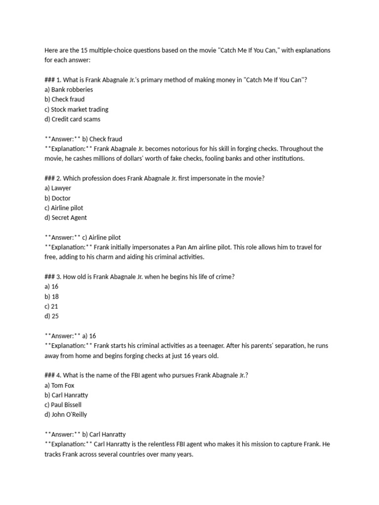 Catch Me if You Can Questions | PDF