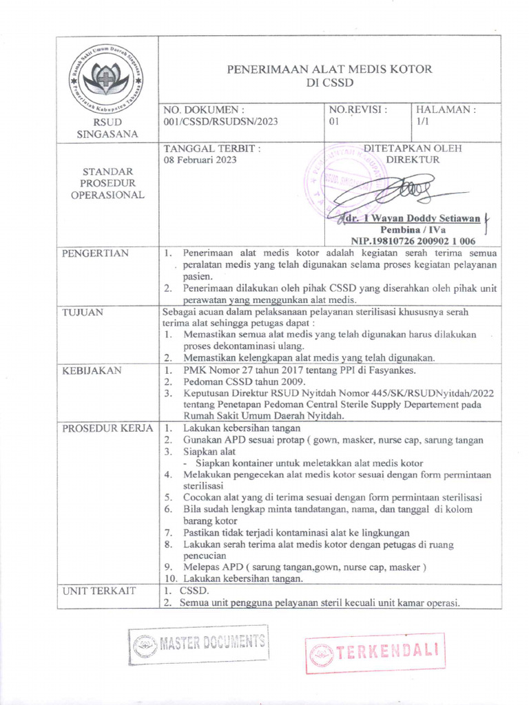 SPO Penerimaan Alat Kotor Di CSSD | PDF
