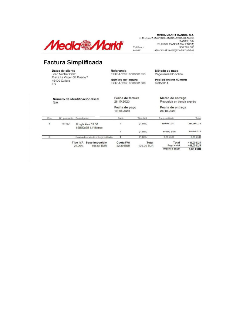 FACTURA MEDIAMARKT | PDF
