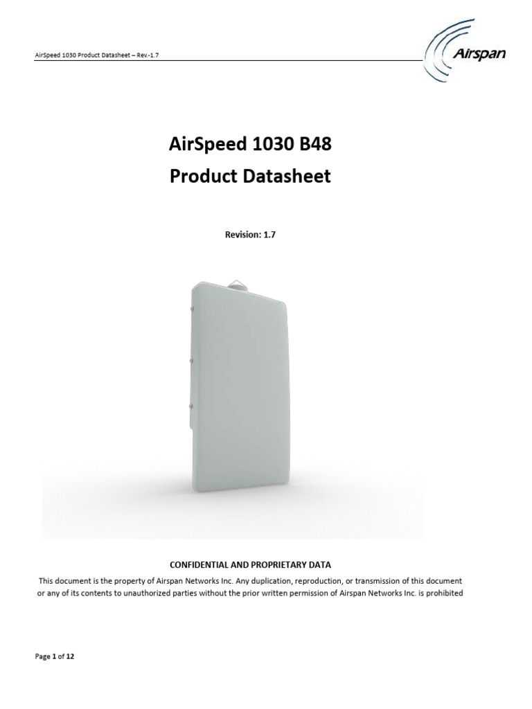AirSpeed 1030 B48 Product Datasheet Rev-1.7 | PDF