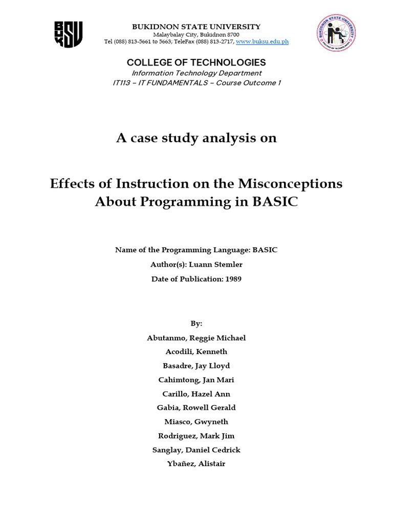 A Case Study Analysis On Ffects of Instruction On The Misconceptions About Programming in BASIC ...