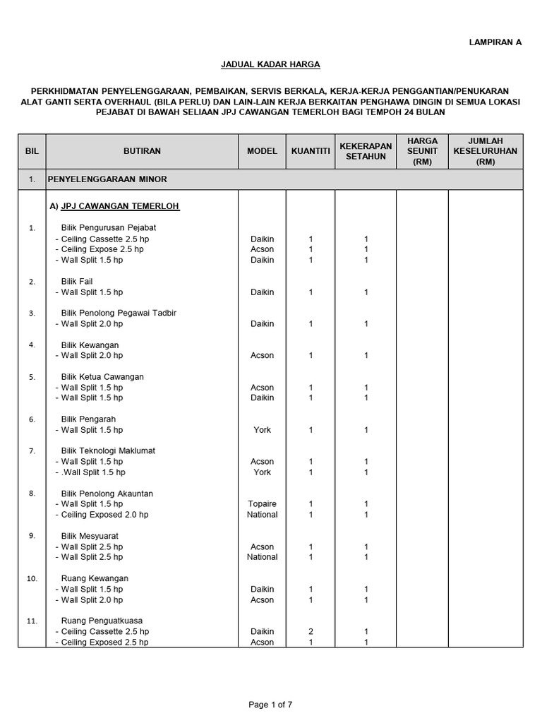 Jadual Kadar Harga (Lampiran A) | PDF | Malaysia