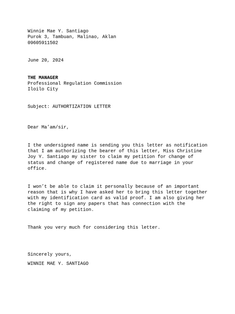 PRC Authorization Letter | PDF