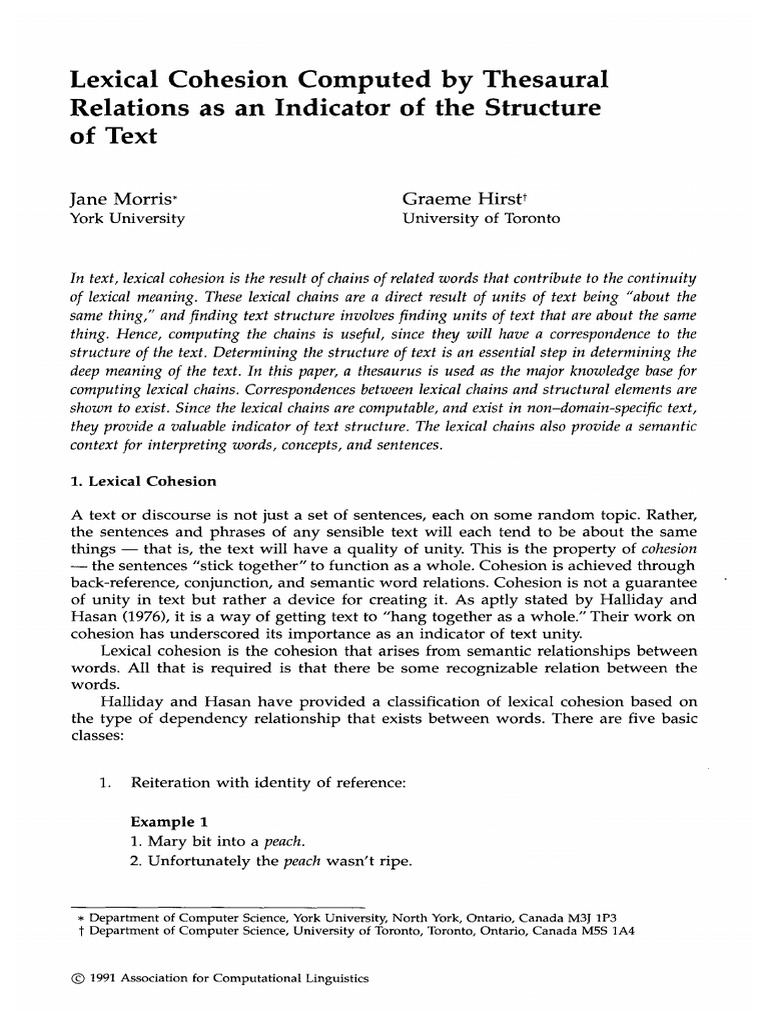 Lexical Cohesion Computed by Thesaural R | PDF