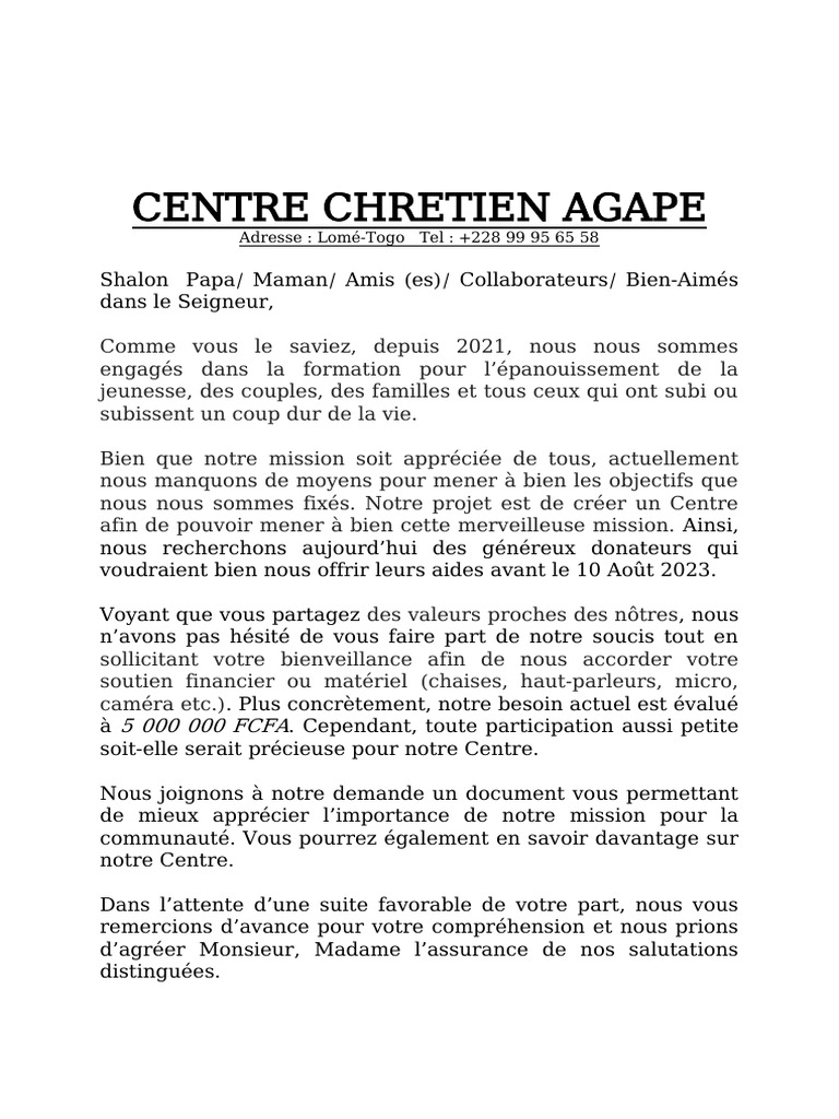 Centre Chretien Agape | PDF