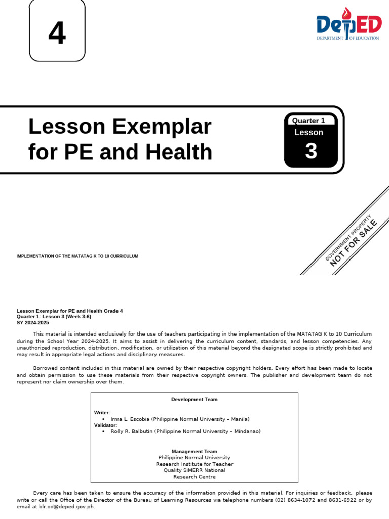 Q1 - LE - PE and Health 4 - Lesson 3 - Week 3-6 | PDF